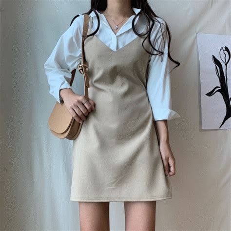 가을 겨울 데이트룩 스웨이드 뷔스티에 원피스 에이블리