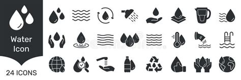 Water Conservation And Usage Solid Icon Set Hydration Recycling And Environmental Protection