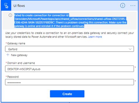 ui flow can t create connection for connection id power platform community