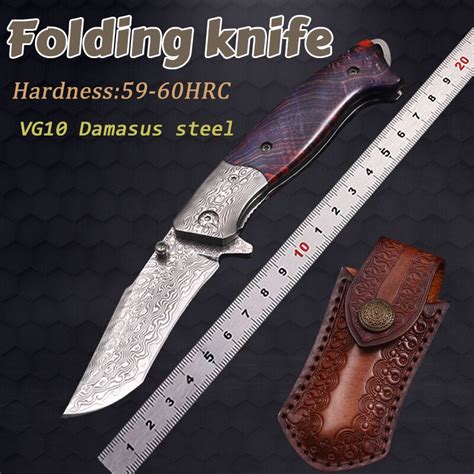 4in 다마스커스 접이식 포켓 나이프 클립 로즈 우드 및 티타늄 핸들 고경도 Edc 전술 자기 방어 생존 도구 Aliexpress