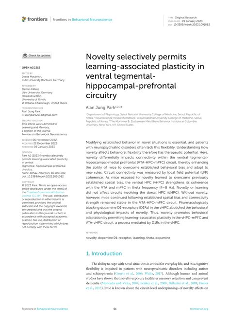 Pdf Novelty Selectively Permits Learning Associated Plasticity In Ventral Tegmental
