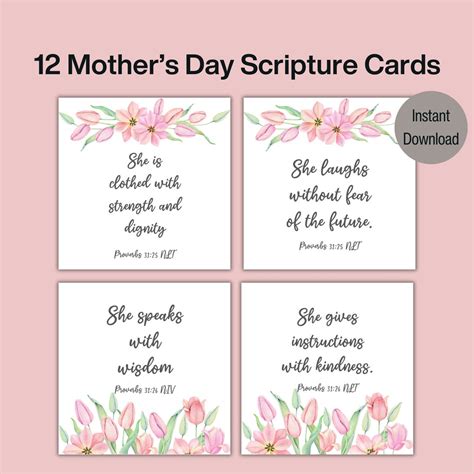 12 Printable Mothers Day Scripture Cards Mothers Day Bible Verse Cards Mothers Day Keepsake