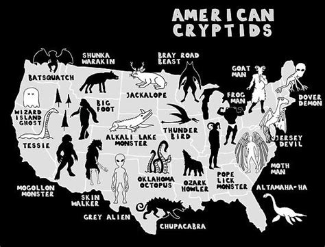Map Of Cryptids In The Us Poster By Whitepaperbag In 2020 Grey Alien Poster United States Map