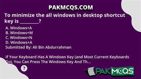 To Minimize The All Windows In Desktop Shortcut Key Is Pakmcqs