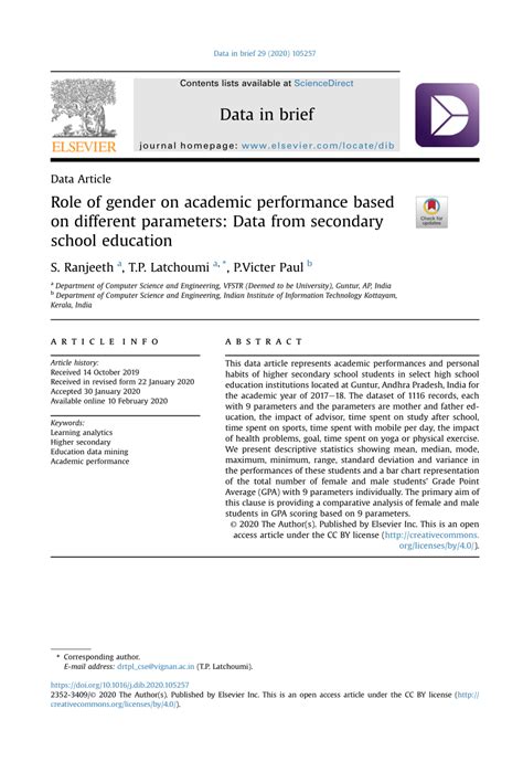 PDF Role Of Gender On Academic Performance Based On Different Parameters Data From Secondary