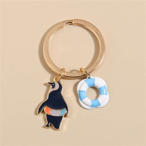 Сладък емайлиран ключодържател Пингвин Снежинка Hula Hoop Ключодържатели Ключодържатели за