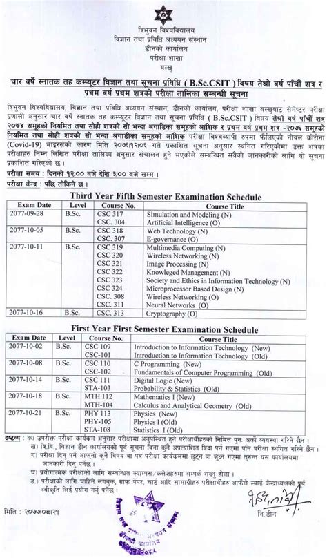 Tu Exam Routine Bachelor Level Bsc Csit Regular And Partial Exam Exam