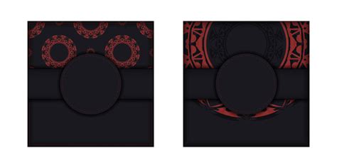 텍스트 및 추상 장식을위한 장소가있는 명함 템플릿 빨간색 그리스 패턴으로 검은색으로 디자인 명함을 인쇄하기위한 벡터 템플릿 0명에 대한 스톡 벡터 아트 및 기타 이미지