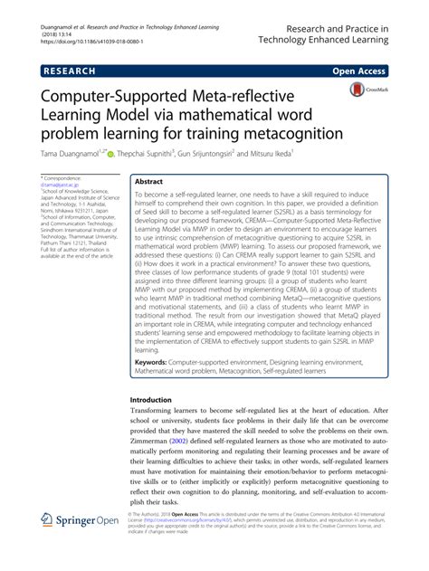 Pdf Computer Supported Meta Reflective Learning Model Via
