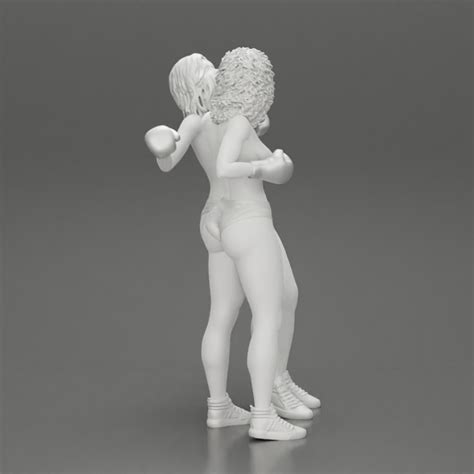 3D Printable 2 Separated Naked Girls Boxing In Boxing Gloves Ready To