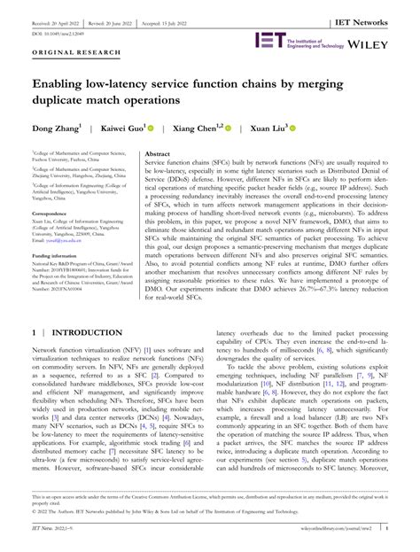 Pdf Enabling Low‐latency Service Function Chains By Merging Duplicate Match Operations