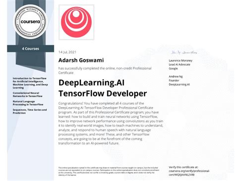 Adarsh Goswami On Linkedin Tensorflow Coursera Deeplearningai