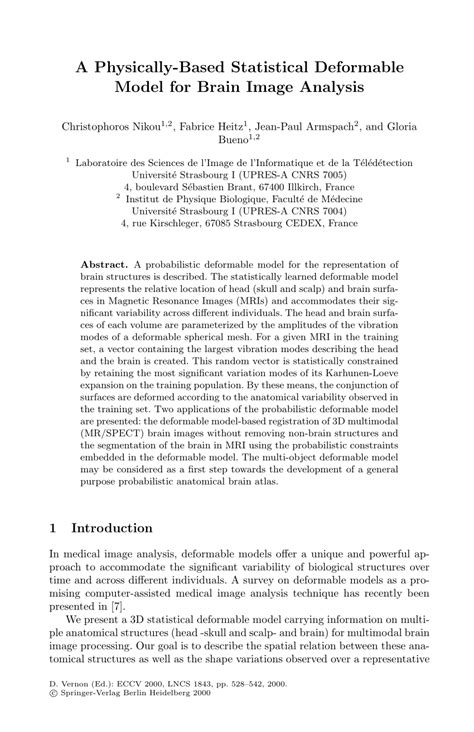 Pdf A Physically Based Statistical Deformable Model For Brain Image Analysis