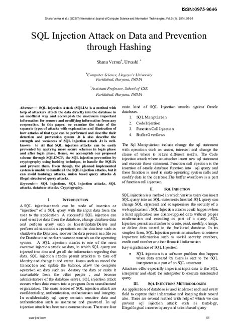 Pdf Sql Injection Attack On Data And Prevention Through Hashing