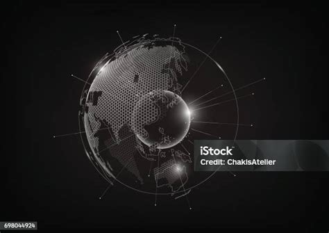 미래 지구 홀로그램 세계화 개념 세계 지도 육각형 벡터 일러스트 레이 션 지구본에 대한 스톡 벡터 아트 및 기타 이미지