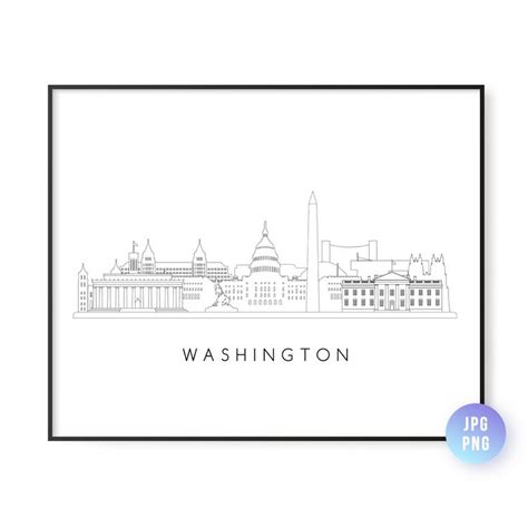 Washington Dc Skyline Print Washington City Skyline Line Art Instant