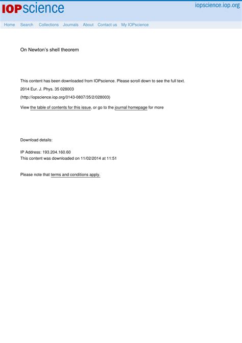 Pdf On Newtons Shell Theorem