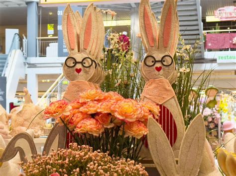 Adorable Easter Bunny Decorations With Glasses In Spring Flowers