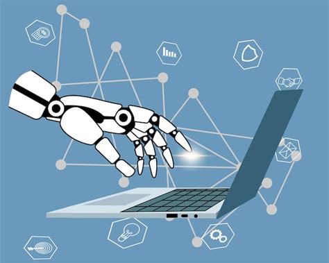 Ai 과학과 인공 지능의 빅 데이터 네트워크 혁명에 손을 대는 로봇의 손 프리미엄 벡터