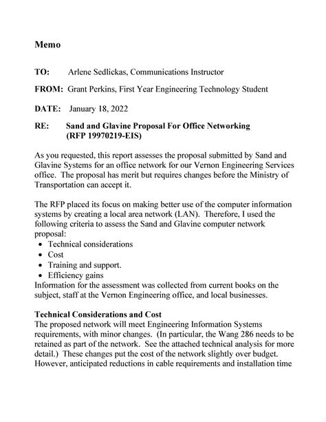 Sample Informal Memo Report Memo To Arlene Sedlickas Communications Instructor From Grant