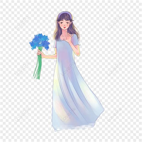 꽃을 들고 소녀 Png 일러스트 무료 다운로드 Lovepik