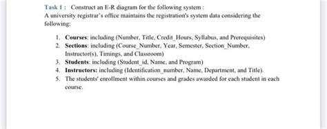 Solved Task 1 Construct An E R Diagram For The Following Chegg Com