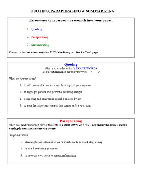 Quoting Paraphrasing Summarizing Pdf Phrase Quoting Paraphrasing Summarizing Pdf Phrase