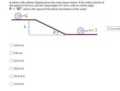 A Sphere Rolls Without Slipping Down The Ramp Shown Below If The Initial Velocity Of The Sphere