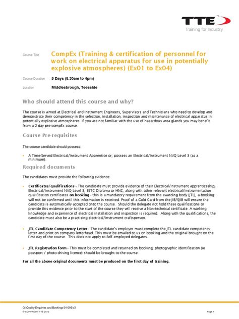 Compex Training And Certification Of Personnel For Work On Electrical Apparatus For Use In