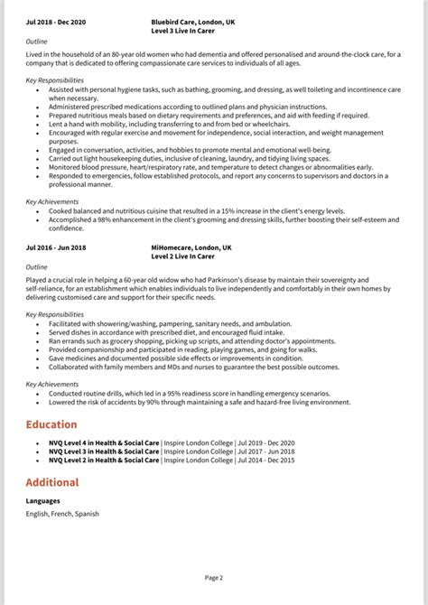 Live In Carer CV Example Guide Get Hired Quick