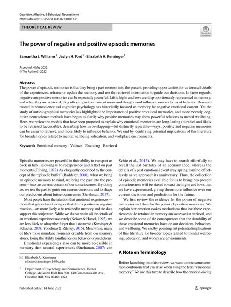 Pdf The Power Of Negative And Positive Episodic Memories