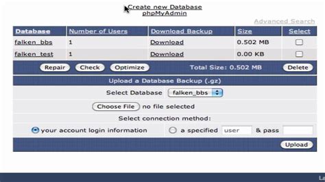 direct admin control panel create a mysql database youtube