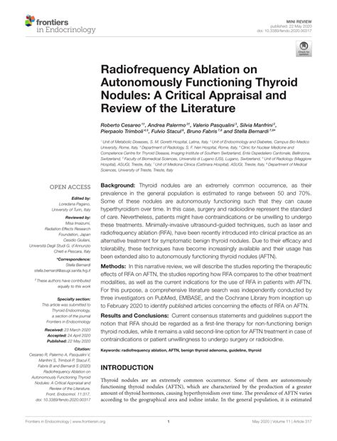 Pdf Radiofrequency Ablation On Autonomously Functioning Thyroid Nodules A Critical Appraisal