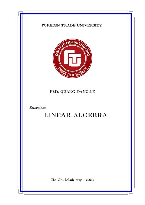 Linear Algebra Exercises Foreign Trade University Phd Quang Dang Le Exercises Linear Algebra