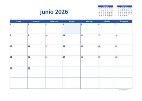 Calendario Junio 2026