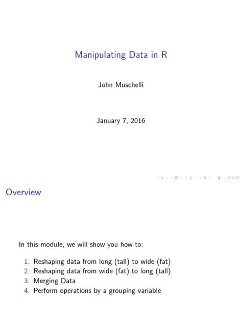 Manipulating Data In R Pdf Data Computer Programming