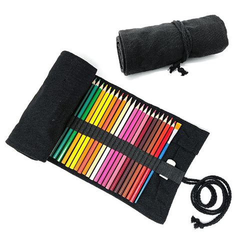 Wrapables Pencil Roll Organizer Colored Pencil Wrap Pouch 72 Slots Black Oriental Trading