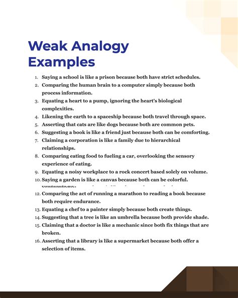 100 Weak Analogy Examples