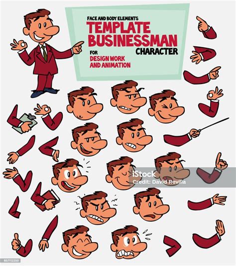 백인 사업가입니다 얼굴 및 바디 요소 디자인 작업 및 애니메이션에 대 한 서식 파일 본문의 부분입니다 벡터 일러스트 격리를 재미 있는 만화 캐릭터입니다 경영자에 대한 스톡