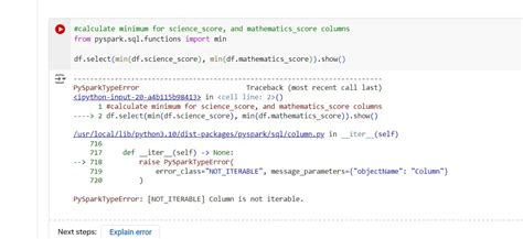 Pyparktypeerror Column Is Not Iterable Min Max And Sum