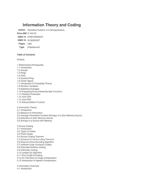 Information Theory And Coding Pdf Forward Error Correction Code