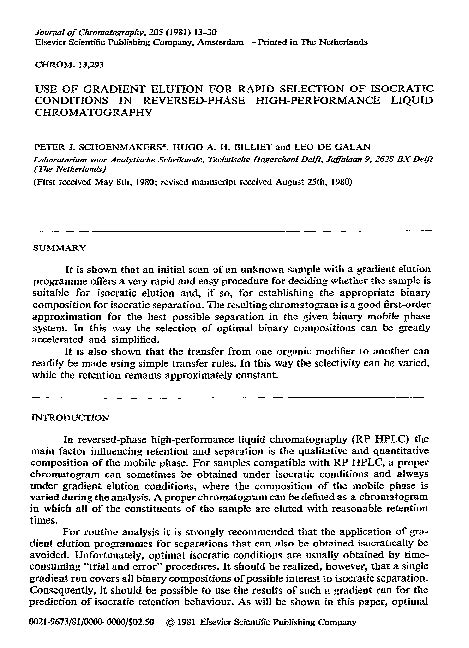 Pdf Use Of Gradient Elution For Rapid Selection Of Isocratic Conditions In Reversed Phase High