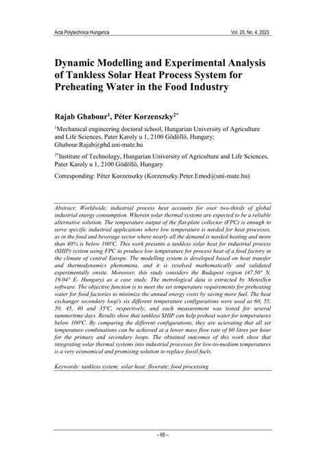 PDF Dynamic Modelling And Experimental Analysis Of Tankless Solar Heat Process System For