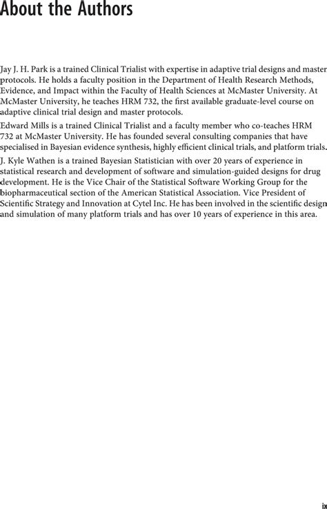 About The Authors Introduction To Adaptive Trial Designs And Master Protocols