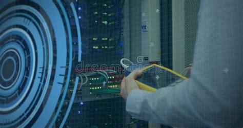 image of data processing over hands of caucasian male engineer checking