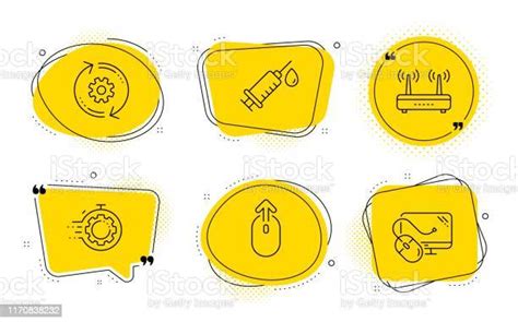 위로 스 와이프 톱니 바퀴와 와이파이 아이콘 세트 의료 주사기 서 타이머 및 컴퓨터 마우스 표지판 벡터 에 대한 스톡 벡터 아트 및 기타 이미지 Istock
