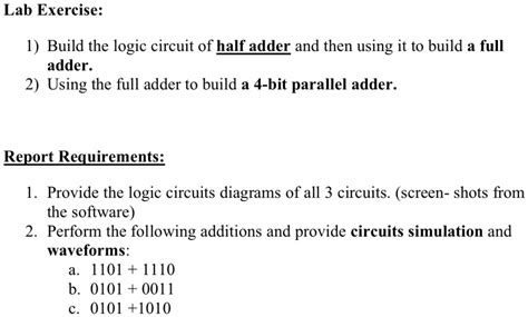 Lab Exercise Build The Logic Circuit Of Half Adder And Then Using It To Build A Full Adder
