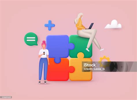 사업 개념 팀 비유 퍼즐 요소를 연결하는 사람들 앱 아이콘 3d 웹 벡터 일러스트레이션 3차원 형태에 대한 스톡 벡터 아트 및 기타 이미지 Istock