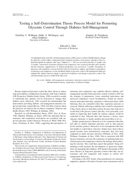 Pdf Testing A Self Determination Theory Process Model For Promoting Glycemic Control Through