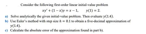 solved consider the following first order linear initial value problem
